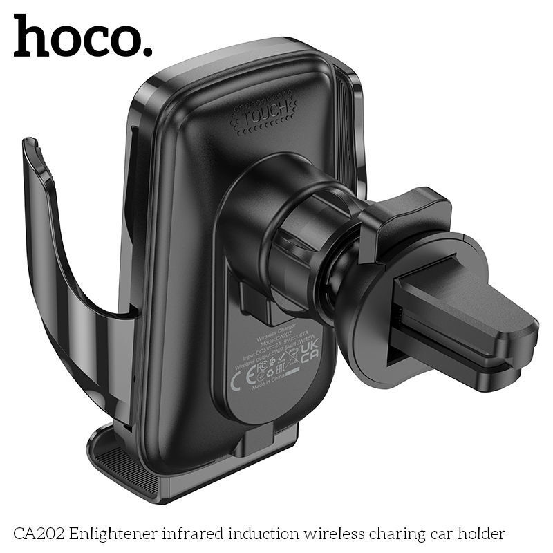 Hoco CA202 Βάση Κινητού Αυτοκινήτου με Ασύρματη Φόρτιση Μαύρη | allSmart
