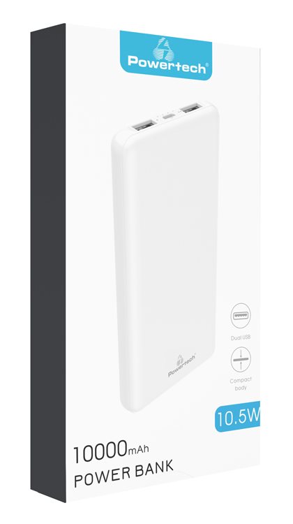 POWERTECH power bank PT-1004 10000mAh 2x output 10.5W λευκό | allSmart